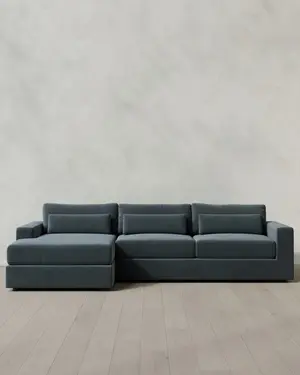 Quince Ashford Deep Seat Chaise Sectional In Performance Velvet - Pine