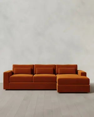 Quince Ashford Deep Seat Chaise Sectional In Performance Velvet Rust
