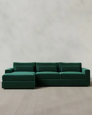 Quince Ashford Deep Seat Chaise Sectional In Performance Velvet - Spruce