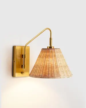 Quince Articulating Sconce With Rattan Shade