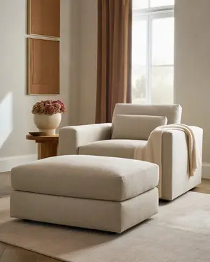 Quince Ashford Deep Seat Ottoman In Performance Basketweave - Ash