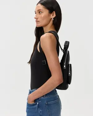 Quince Italian Leather Mini Convertible Backpack - Black