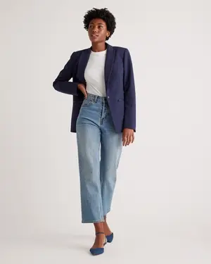 Quince Convertible Single-breasted Scuba Blazer - Navy