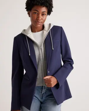 Quince Convertible Single-breasted Scuba Blazer - Navy