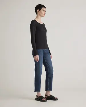 Quince Micro-rib Henley Long Sleeve T-shirt - Black