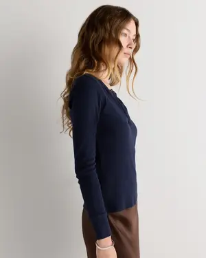 Quince Micro-rib Henley Long Sleeve T-shirt - Deep Navy