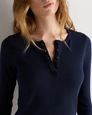 Quince Micro-rib Henley Long Sleeve T-shirt - Deep Navy