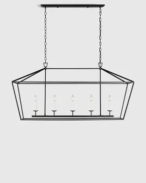 Quince Traditional Steel Linear Lantern Chandelier - Black
