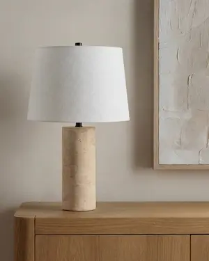Quince Travertine Table Lamp With Drum Shade
