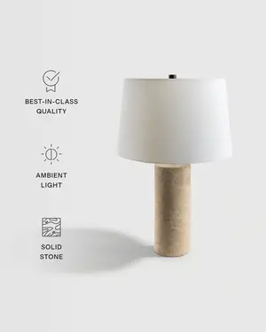 Quince Travertine Table Lamp With Drum Shade