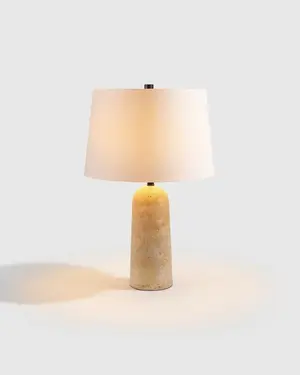 Quince Travertine Table Lamp With Drum Shade