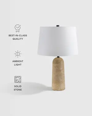 Quince Travertine Table Lamp With Drum Shade