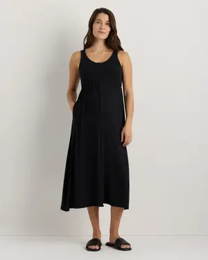 Quince Quince Bamboo Rib Maternity Button Front Jumpsuit Bold Black