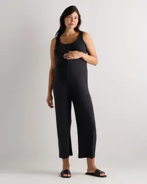 Quince Bamboo Maternity Sleeveless Button Front Midi Dress Bold Black
