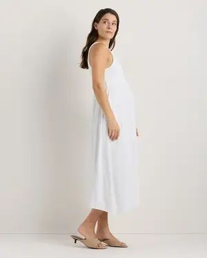 Quince Bamboo Rib Maternity Button Front Jumpsuit - Classic White