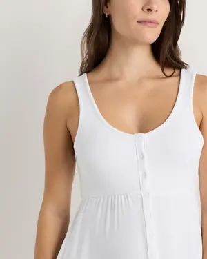 Quince Bamboo Rib Maternity Button Front Jumpsuit - Classic White