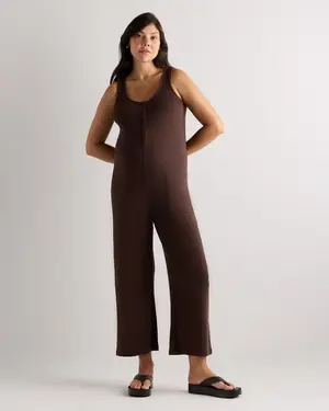 Quince Quince Bamboo Rib Maternity Button Front Jumpsuit Coffee Bean Brown