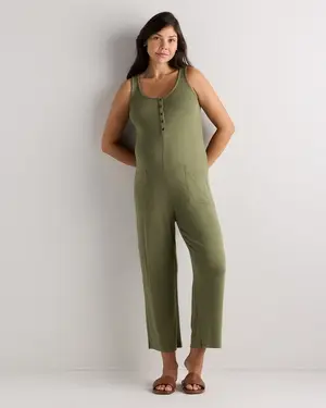 Quince Quince Bamboo Rib Maternity Button Front Jumpsuit Green Tea
