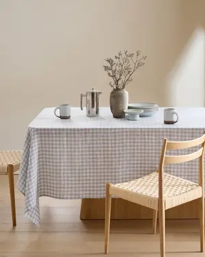 Quince European Linen Gingham Tablecloth - Blue Fog