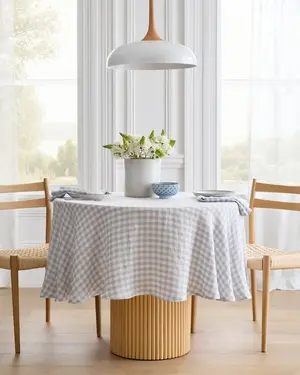 Quince European Linen Gingham Tablecloth Blue Fog