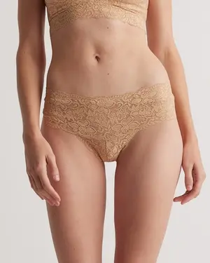 Quince Stretch Lace Thong - Black/clay