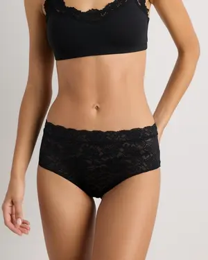 Quince Stretch Lace High-waisted Brief - Black/pale Pink/ruby