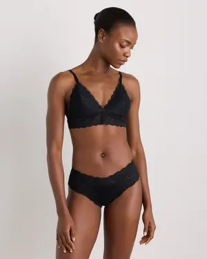 Quince Women's Stretch Lace Sweetheart Bralette Black/ruby