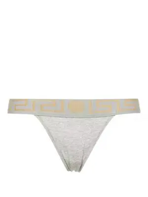 Versace Greca-waistband Jersey Thong - Grey