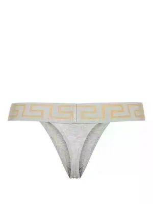 Versace Greca-waistband Jersey Thong - Grey