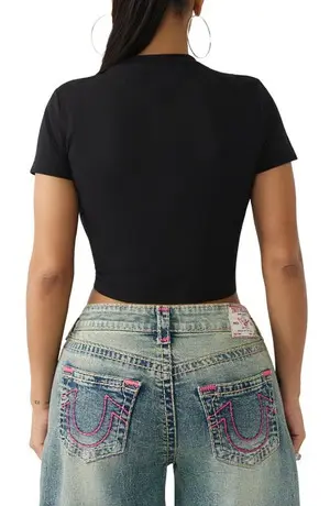 True Religion Crystal Snake Embellished Baby Tee - Jet Black