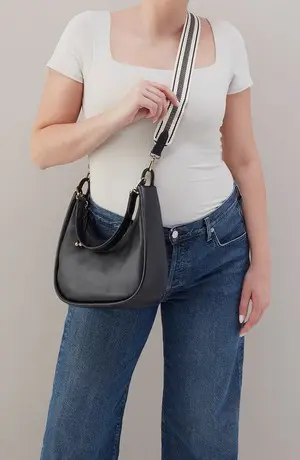 Hobo Small Cass Leather Shoulder Bag - Black