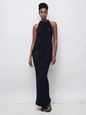 Max Mara Viscose Yarn Maxi Dress With Ruffle Details