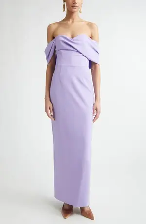 Carolina Herrera Sofia Draped Off-the-shoulder Column Gown - Violeta
