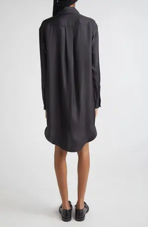 JW Anderson Draped Long Sleeve Silk Shirtdress - Black