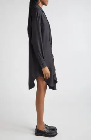 JW Anderson Draped Long Sleeve Silk Shirtdress - Black