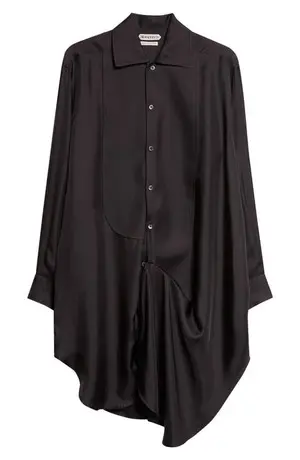 JW Anderson Draped Long Sleeve Silk Shirtdress - Black