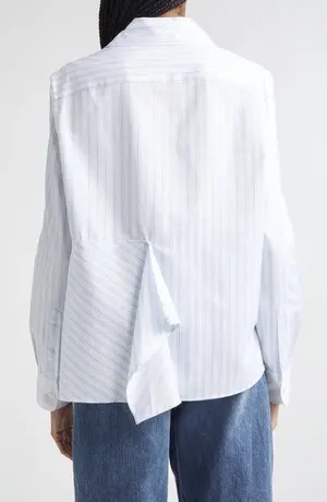 JW Anderson Asymmetric Draped Stripe Poplin Shirt - White/blue