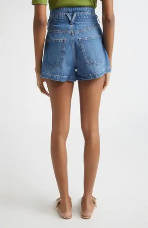 Veronica Beard Jaylen Tie Waist Denim Shorts - Serendipity