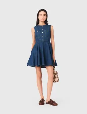 Maje Fit And Flare Denim Dress - Navy