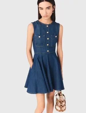 Maje Fit And Flare Denim Dress - Navy
