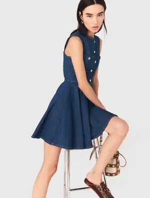 Maje Fit And Flare Denim Dress - Navy