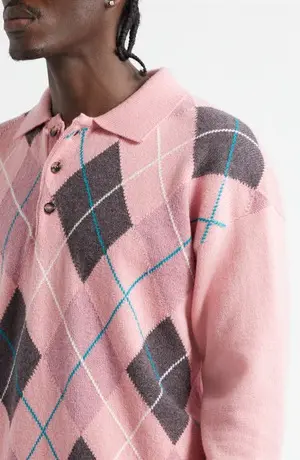 JW Anderson X Pringle Of Scotland Argyle Wool Polo - Bubblegum