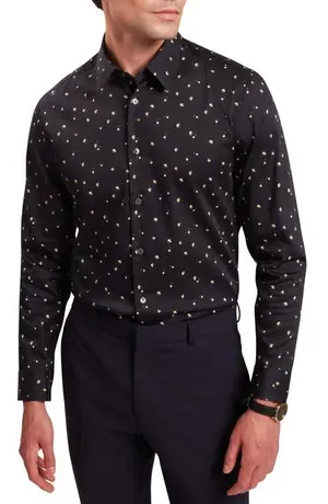 Ted Baker London Iskran Floral Print Stretch Cotton Button-up Shirt - Navy