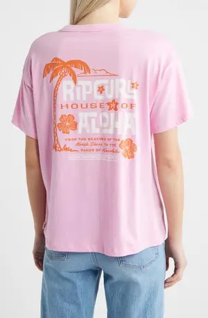 Rip Curl Relaxed Fit Cotton Graphic T-shirt - Soft Pink