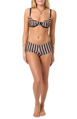 O'Neill Sand Dollar Stripe Surf's Up Boyshort Bikini Bottoms