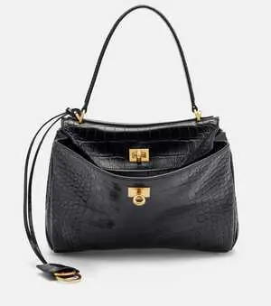 Balenciaga Rodeo Small Croc-effect Leather Tote Bag - Black