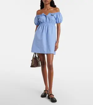 Miu Miu Checked Cotton Poplin Minidress - Blue