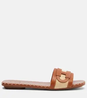 Hogan Leather-trimmed Raffia Slides