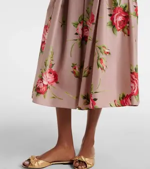 Dolce & Gabbana Floral Pleated Cotton Midi Skirt - Pink