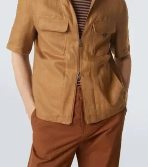 Moncler Linen Twill Zip-up Shirt